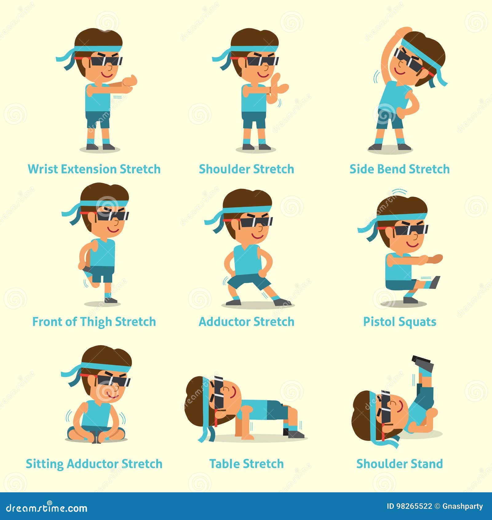 Cartoon Set of Man Doing Exercises for Health Stock Vector ...