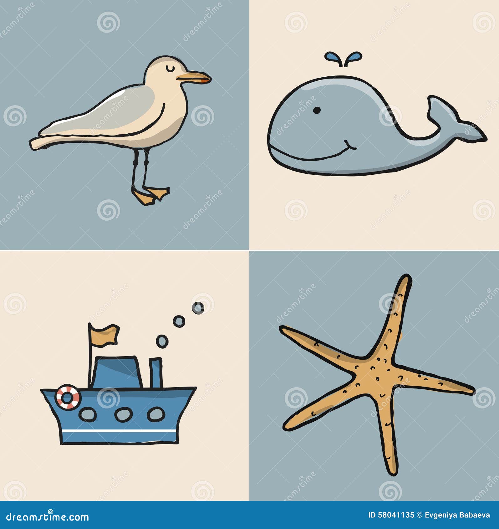 Cartoon Set of Marine Icon. Stock Vector - Illustration of vessel ...