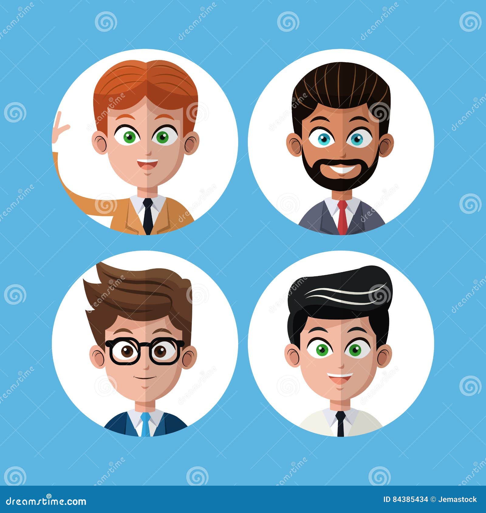 Cartoon Set Portrait Men Business Work Stock Vector - Illustration of ...