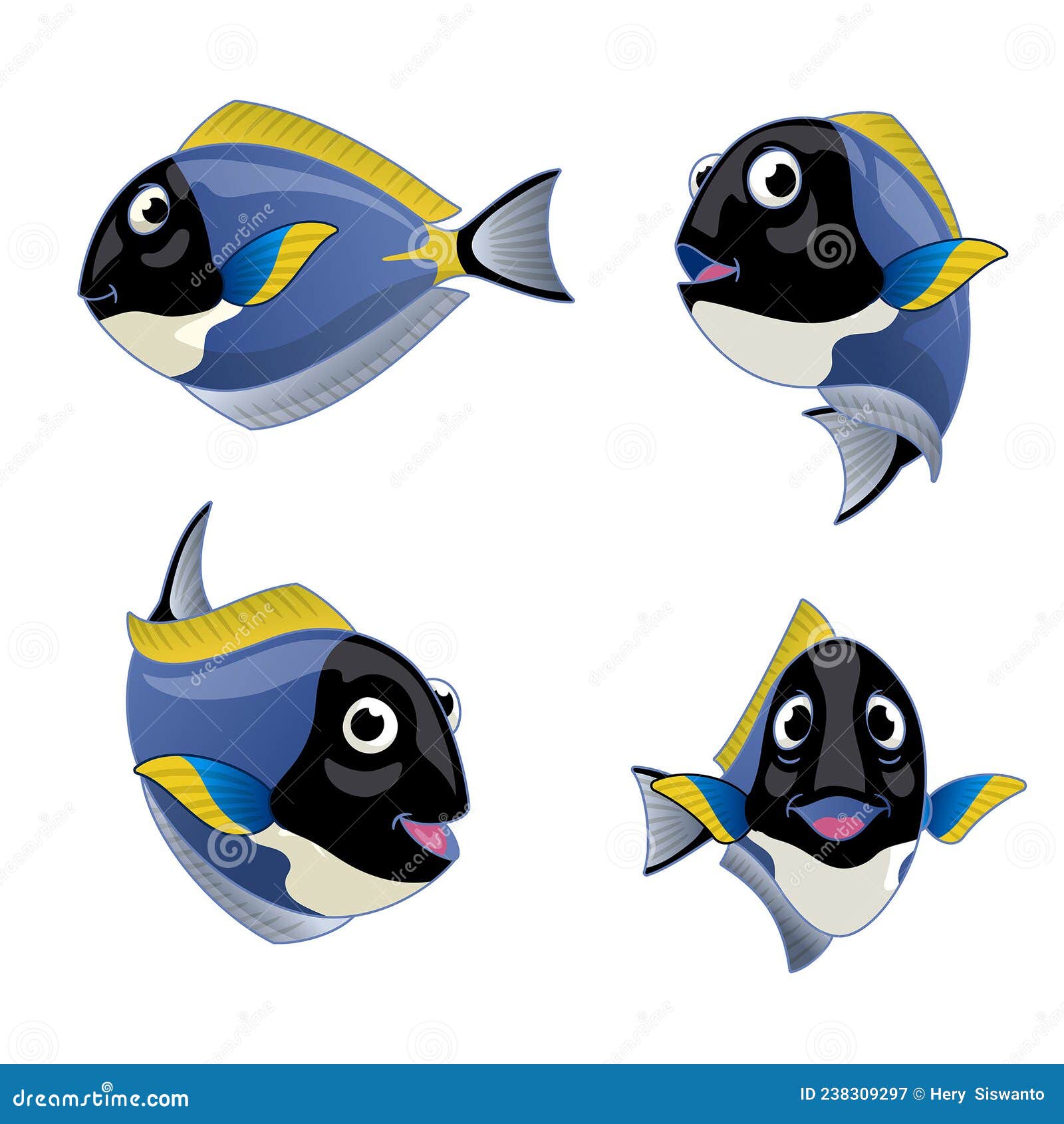 Tang Fish, Zebrasoma Flavescens Icons 9 Set Cartoon Vector ...