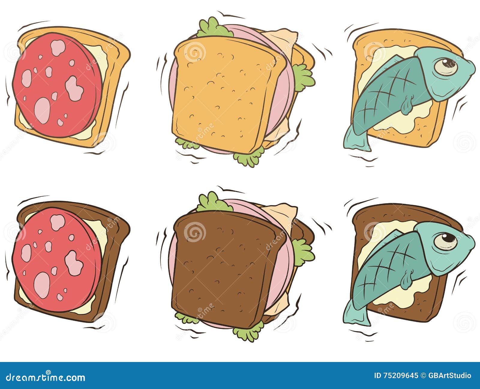 Cartoon Set of Sandwiches with Different Stuffing Stock Vector ...