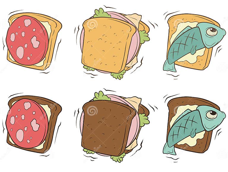 Cartoon Set of Sandwiches with Different Stuffing Stock Vector ...