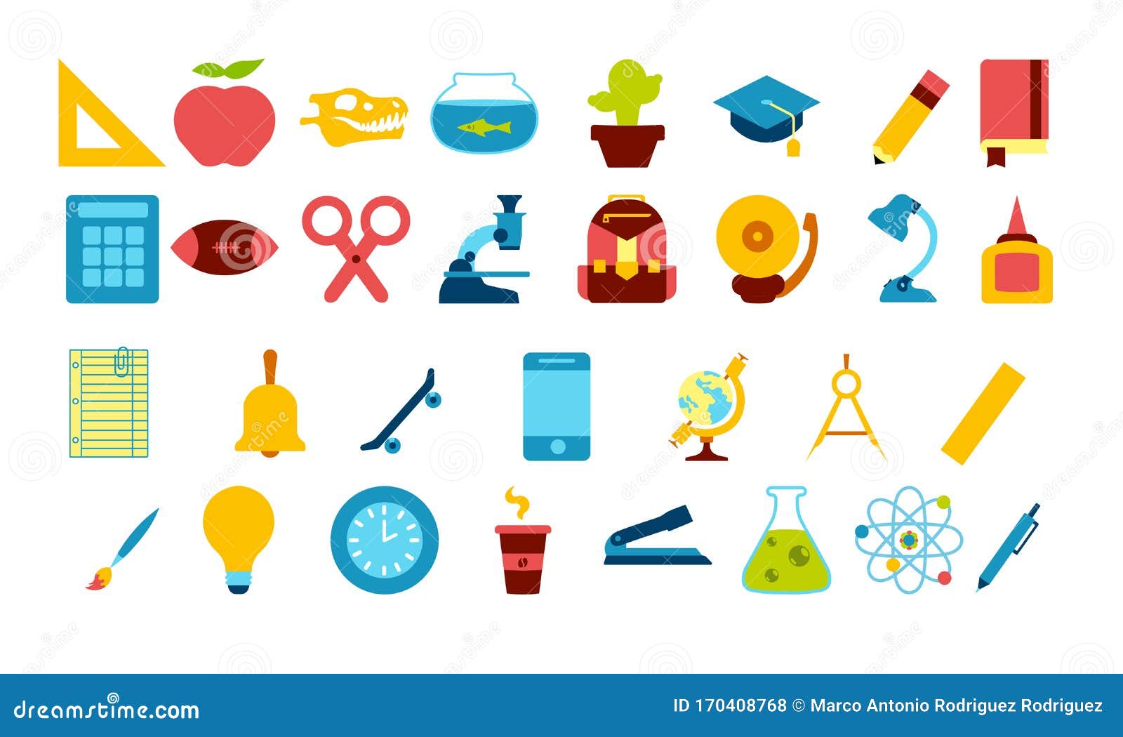 Cartoon Set of School Objects Isolated on White Background Stock ...