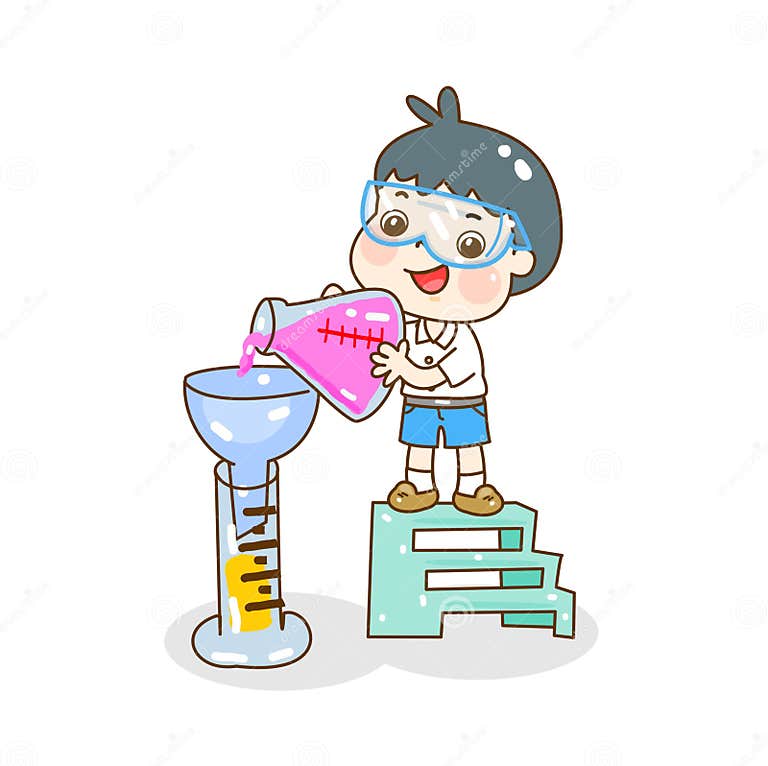 Cartoon Kids Learning Science Classroom. Stock Illustration ...