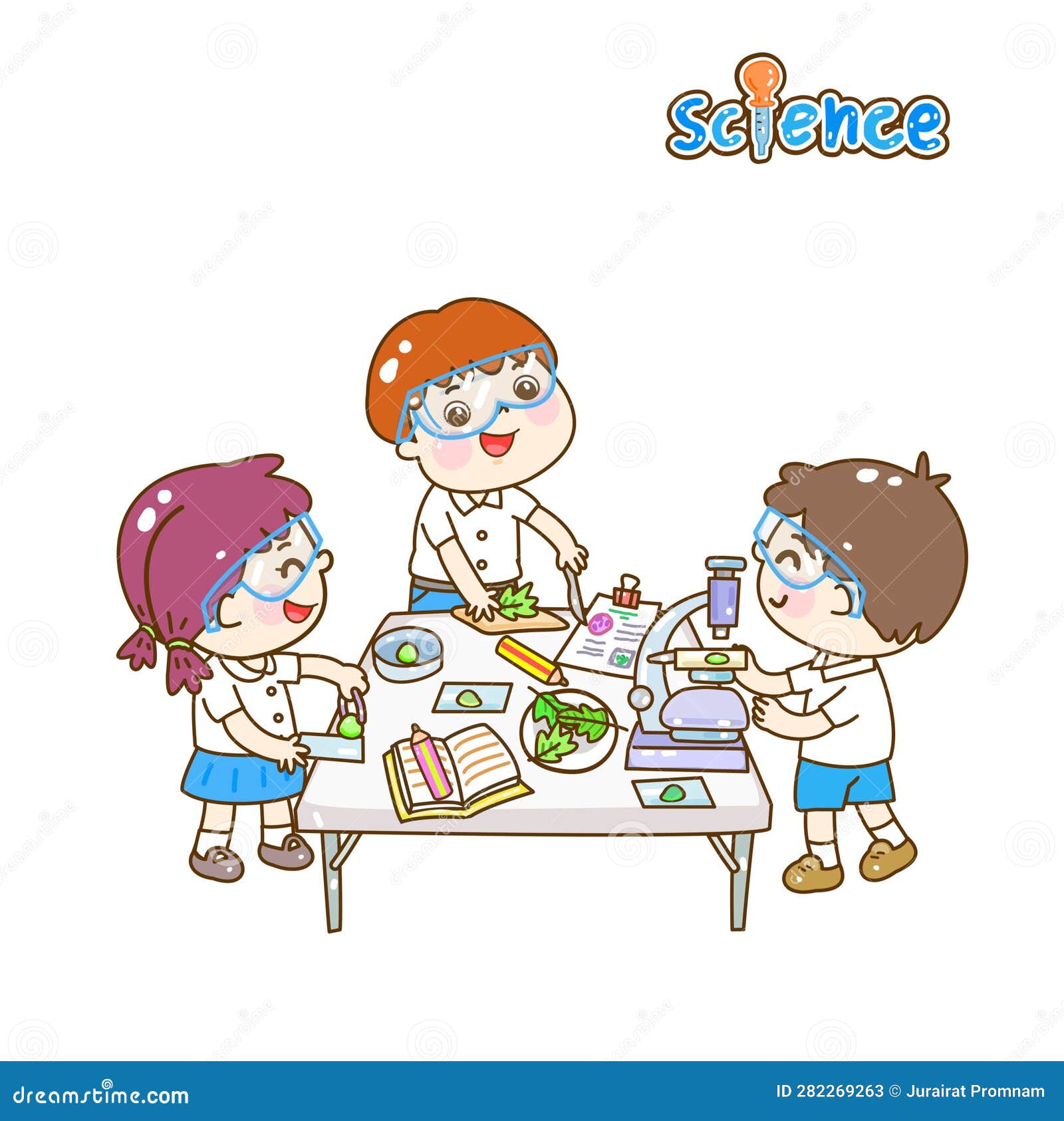 Cartoon Kids Learning Science Classroom. Stock Illustration ...