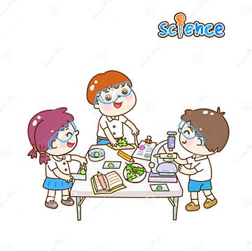 Cartoon Kids Learning Science Classroom. Stock Illustration ...