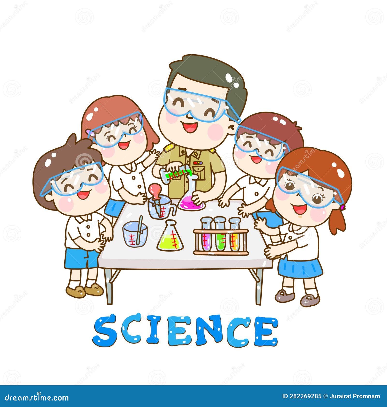 Cartoon Kids Learning Science Classroom. Stock Illustration ...