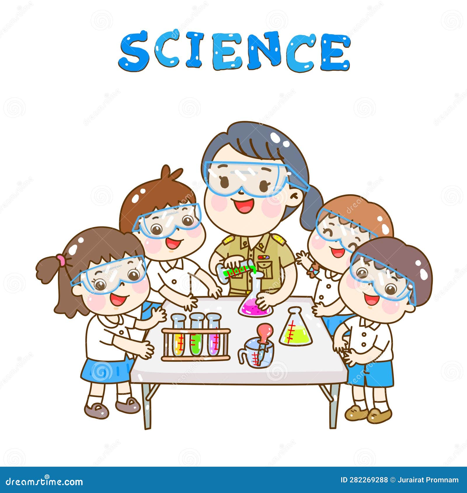 Cartoon Kids Learning Science Classroom. Stock Illustration ...