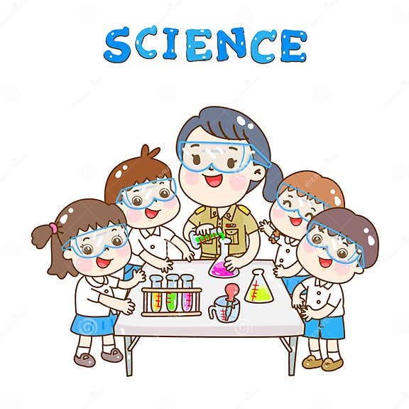 Cartoon Kids Learning Science Classroom. Stock Illustration ...
