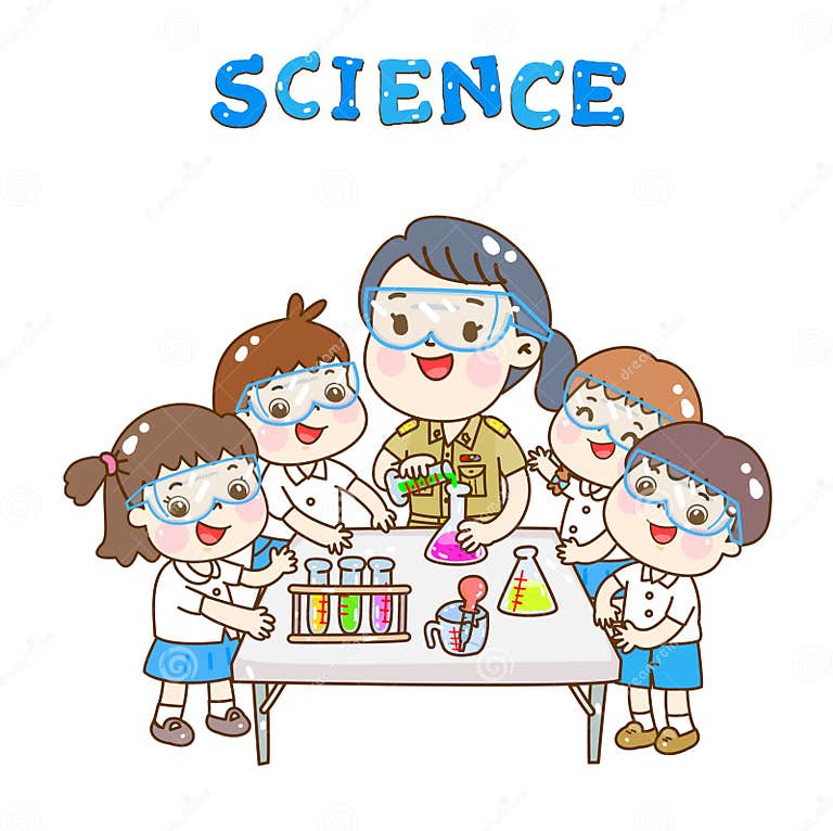 Cartoon Kids Learning Science Classroom. Stock Illustration ...