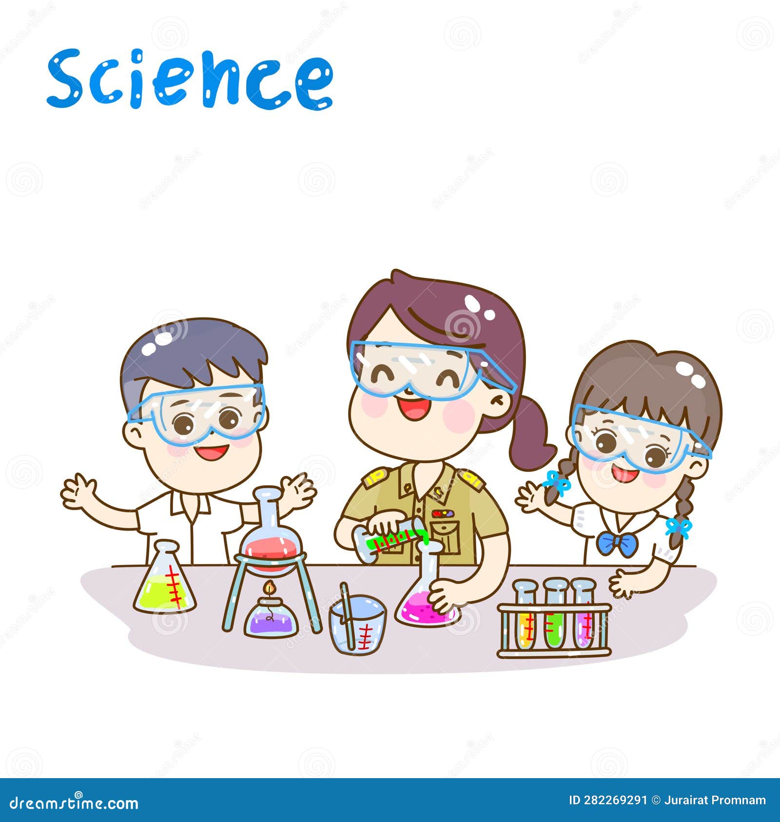 Cartoon Kids Learning Science Classroom. Stock Illustration ...