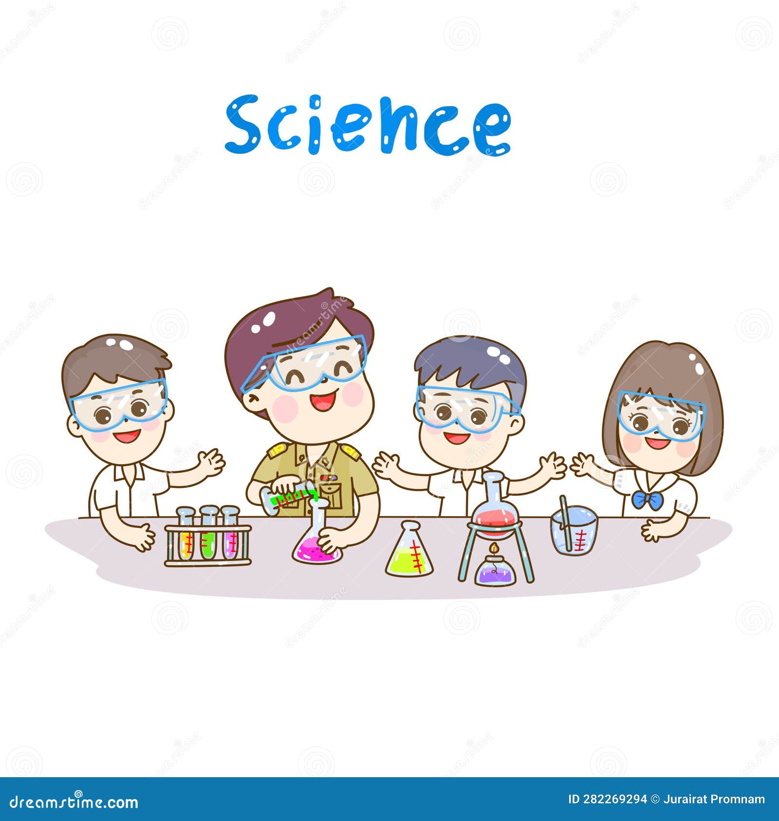 Cartoon Kids Learning Science Classroom. Stock Illustration ...