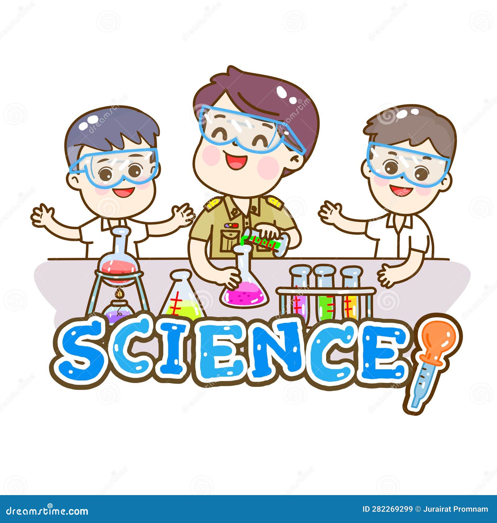 Cartoon Kids Learning Science Classroom. Stock Illustration ...