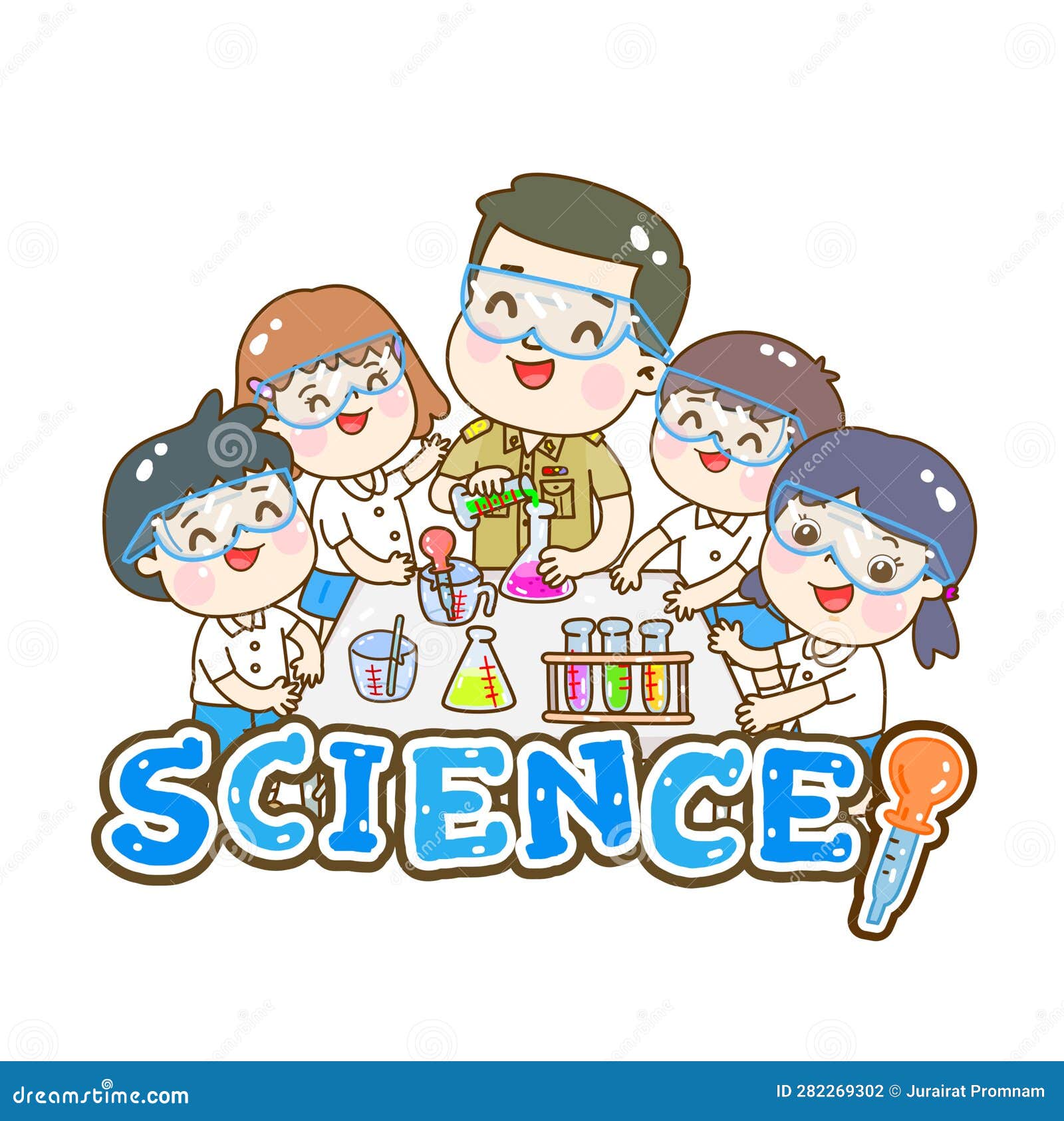 Cartoon Kids Learning Science Classroom. Stock Illustration ...