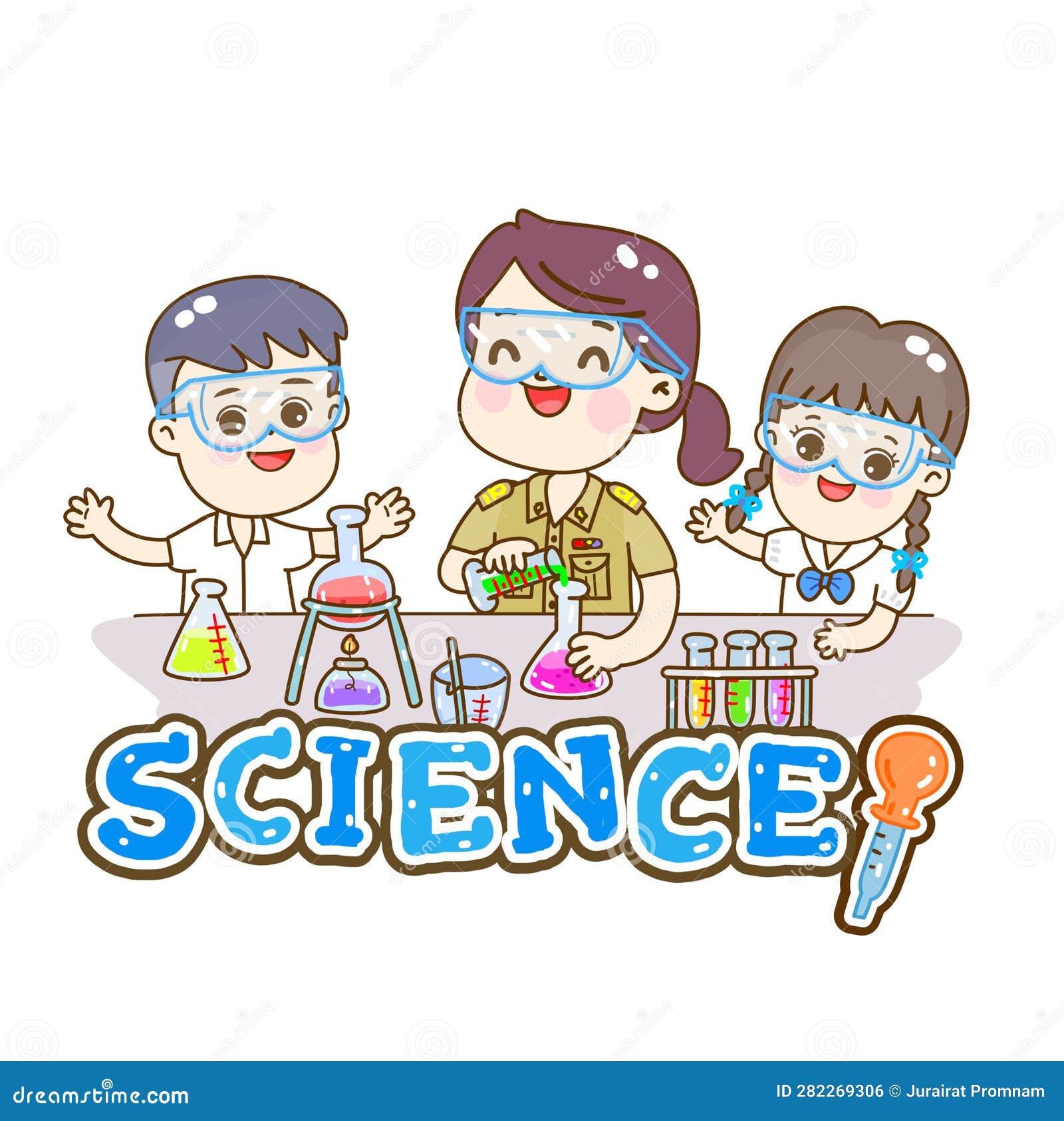 Cartoon Kids Learning Science Classroom. Stock Illustration ...