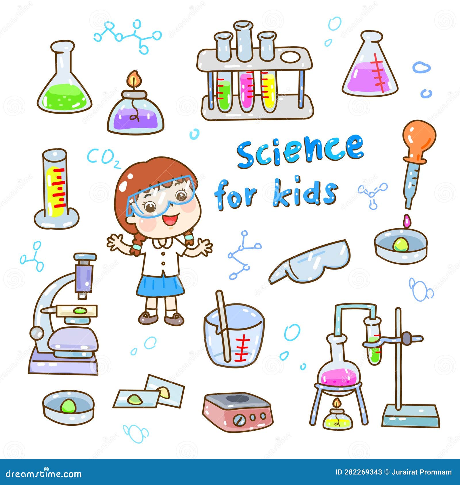Cartoon Set Science for Kids. Stock Illustration - Illustration of ...