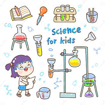 Cartoon Set Science for Kids. Stock Illustration - Illustration of ...