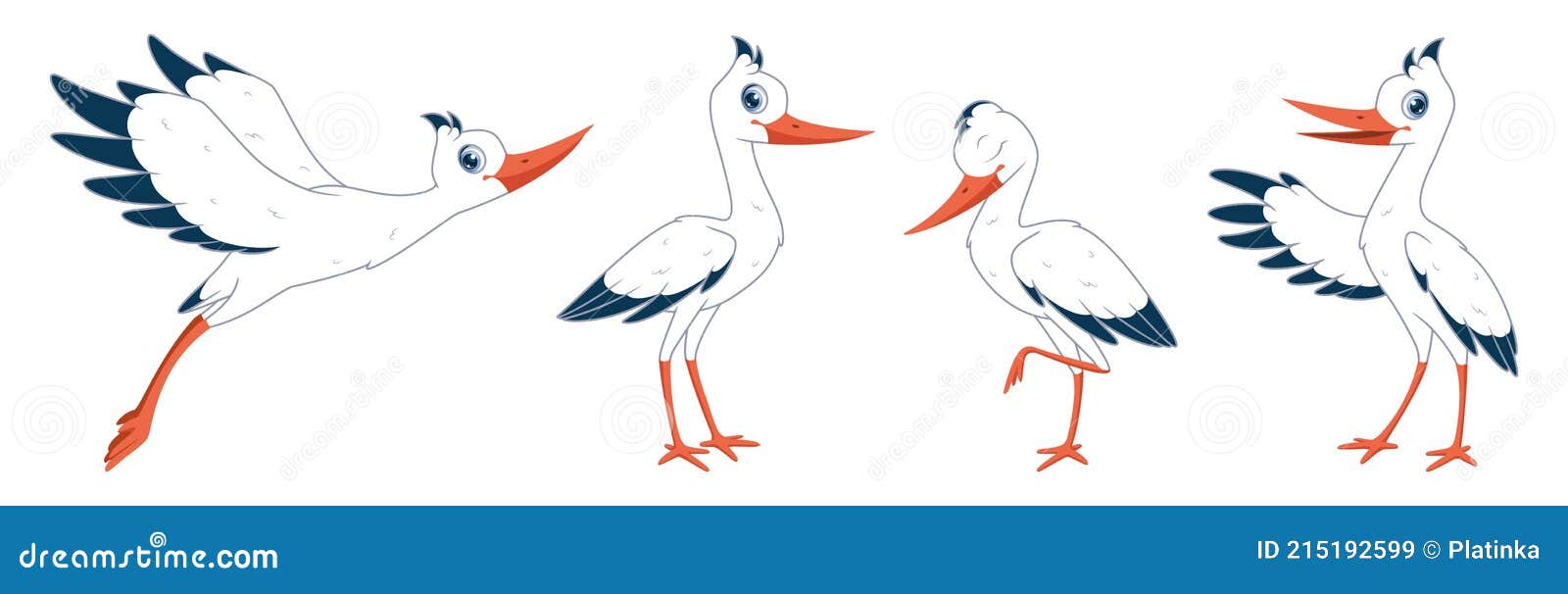 Cartoon Set of Storks in Different Poses Stock Vector - Illustration of ...