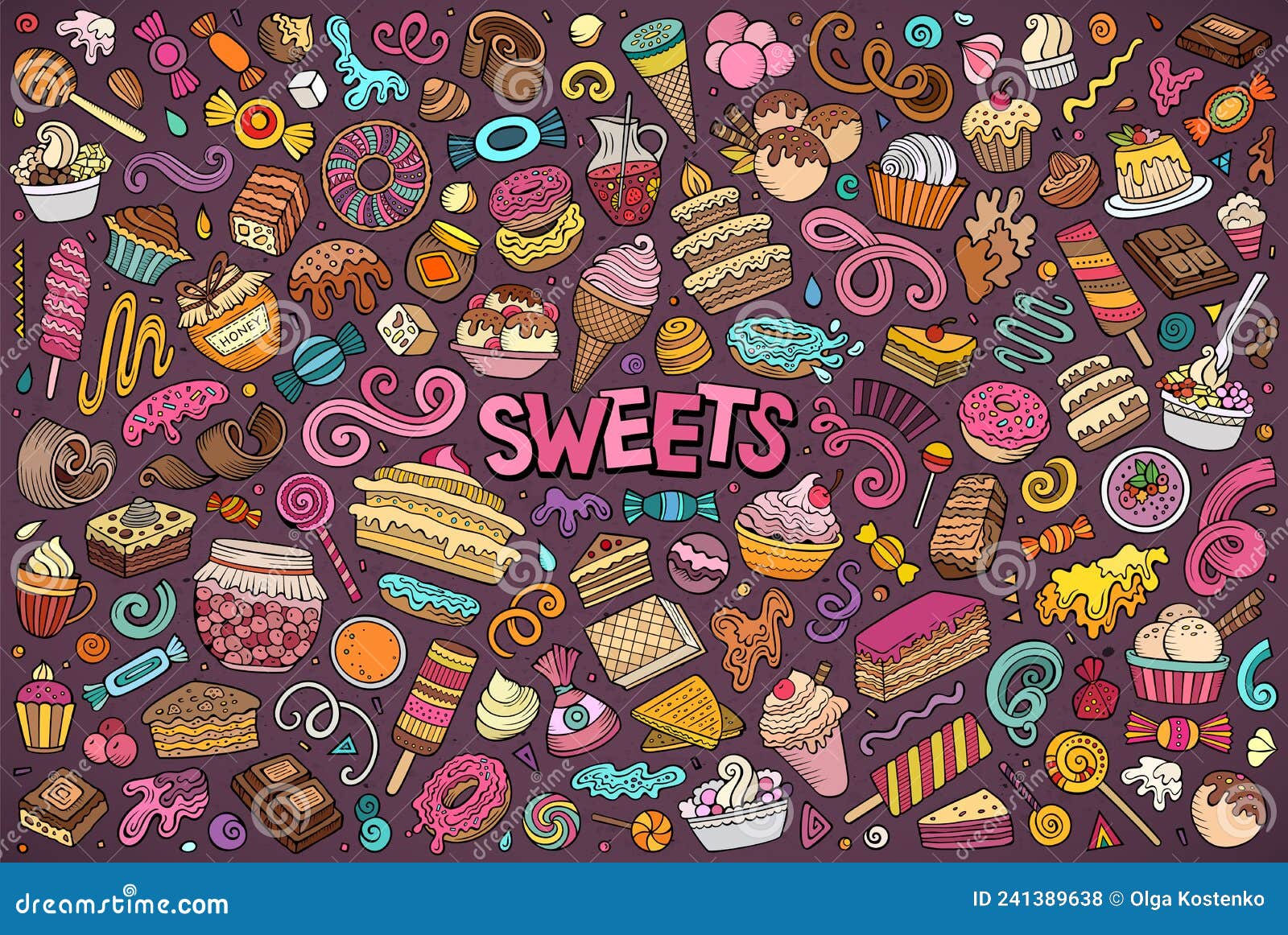 Cartoon Set of Sweets Theme Items, Objects and Symbols Stock Vector ...