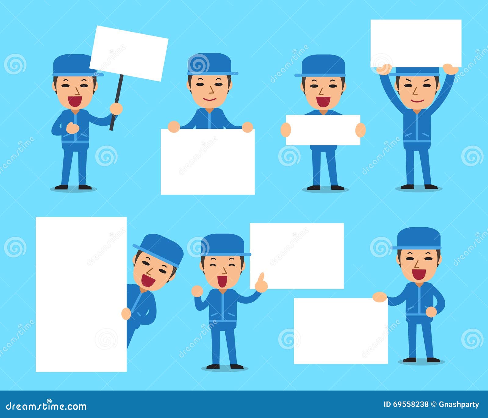 Cartoon Set of Technician with Blank White Banner Stock Vector ...
