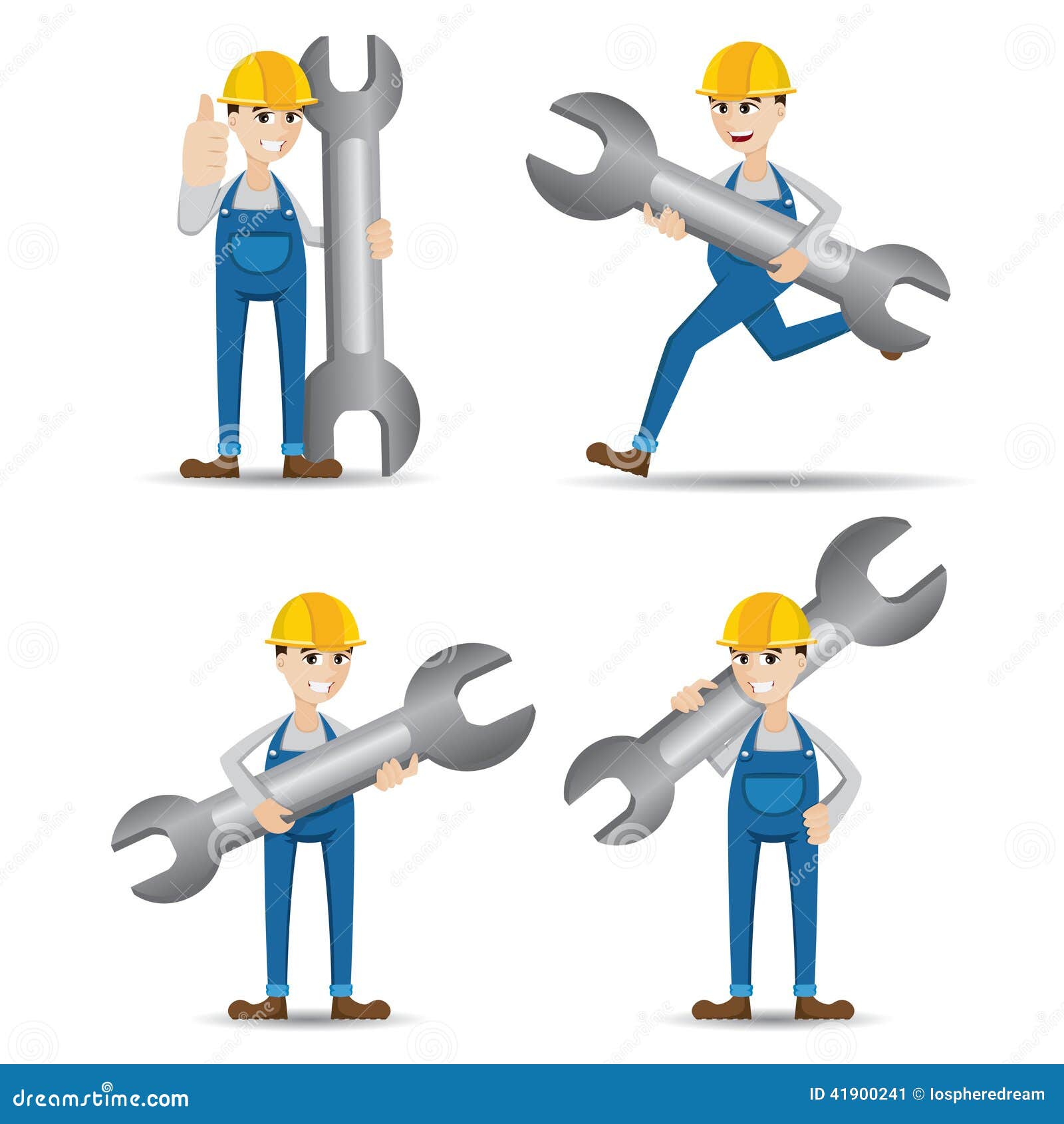 Cartoon Set of Technician with Wrench Stock Vector - Illustration of ...
