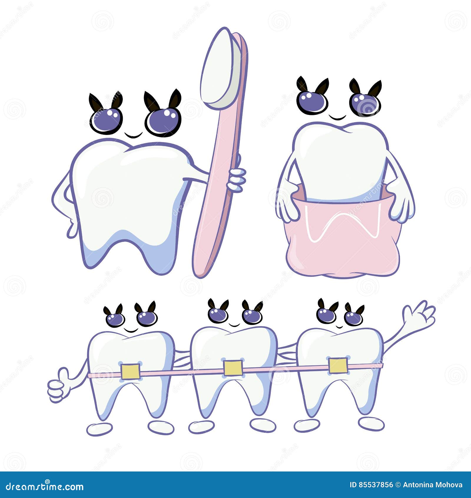 Cartoon Set of Teeth and Braces Stock Vector - Illustration of care ...