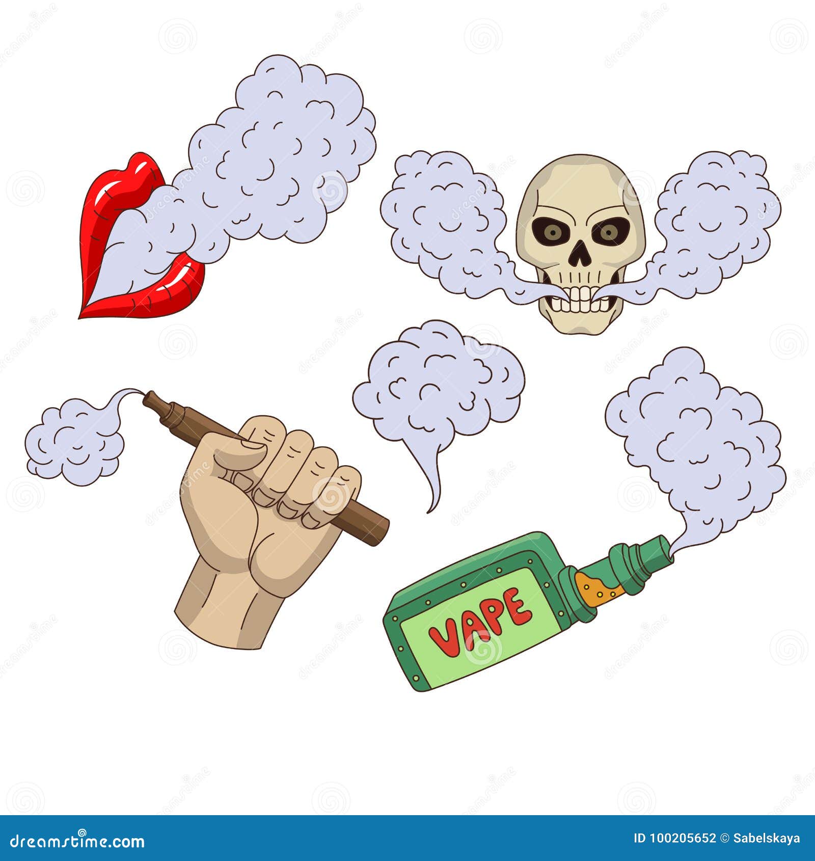 Cartoon Set of Vaping Elements and Symbols Stock Vector - Illustration ...