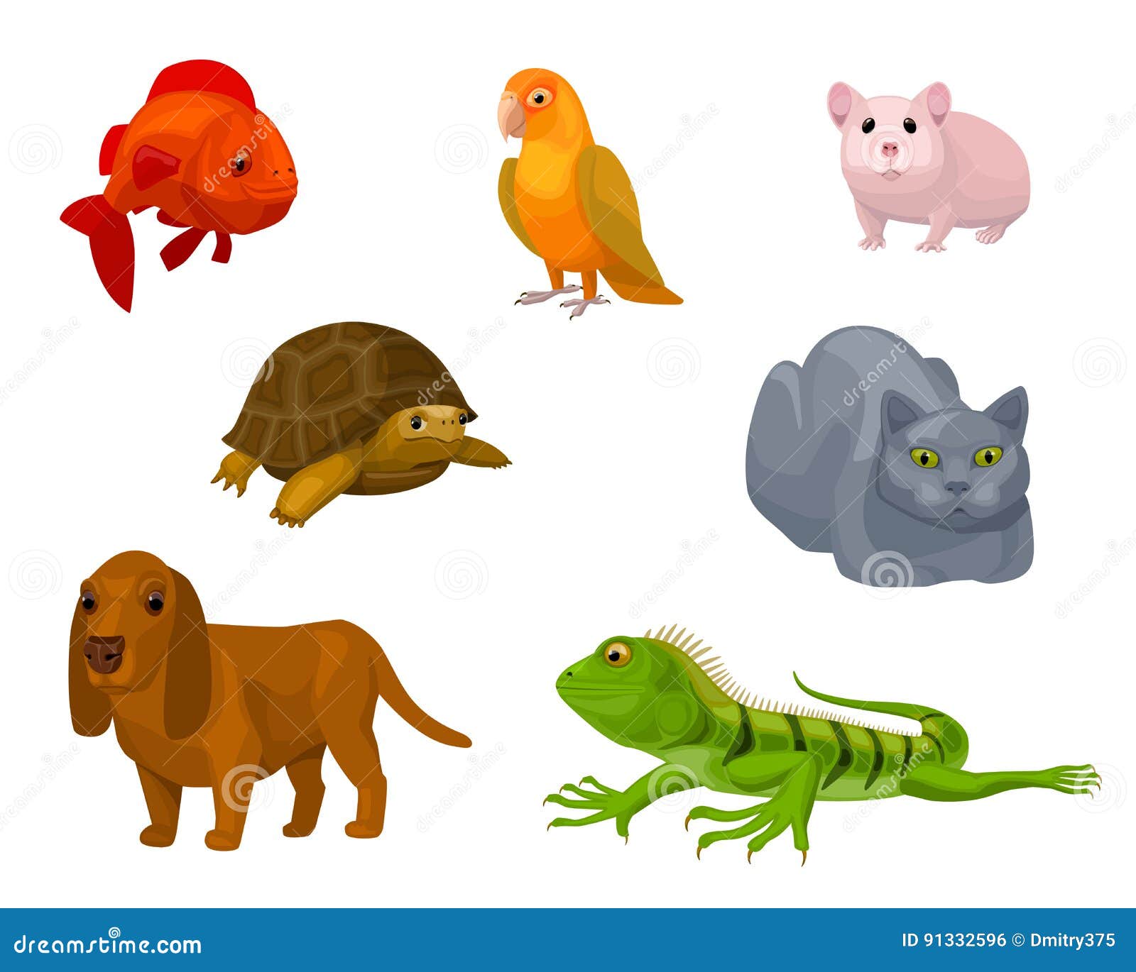 Cartoon Set with Various Pets Stock Vector - Illustration of mammal ...
