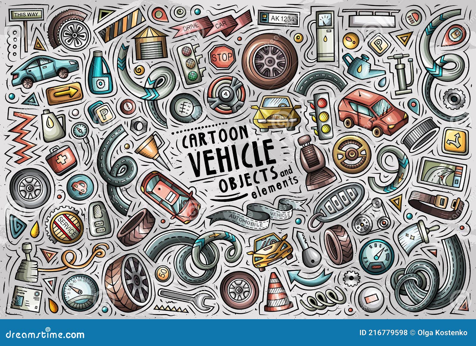 Cartoon Set of Vehicle Theme Items, Objects and Symbols Stock Vector ...