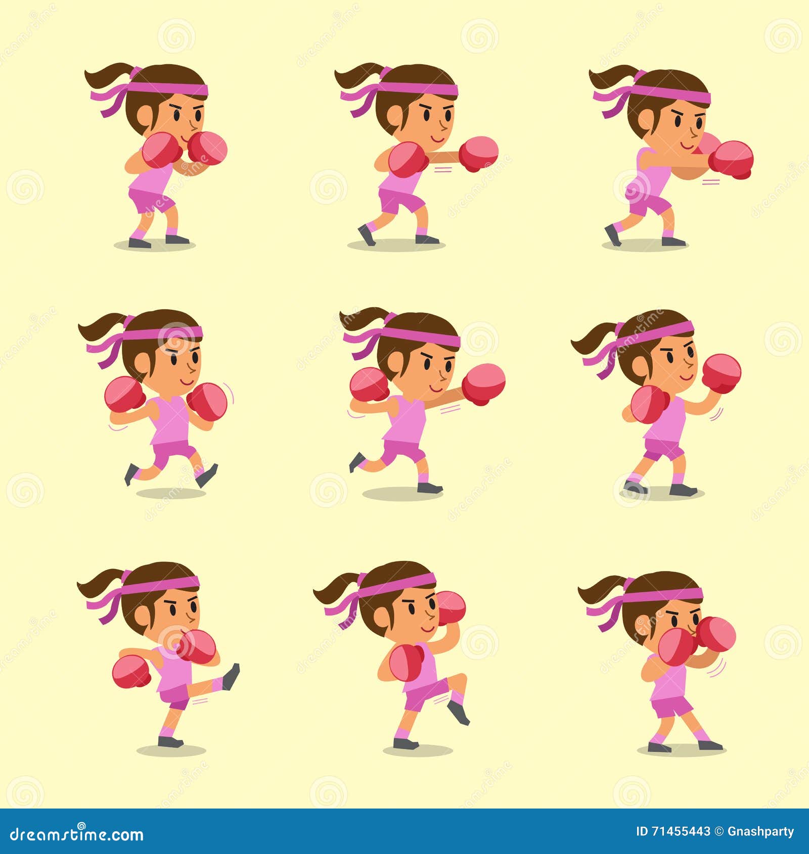 Cartoon Set of Woman Doing Kickboxing Workout Stock Vector ...