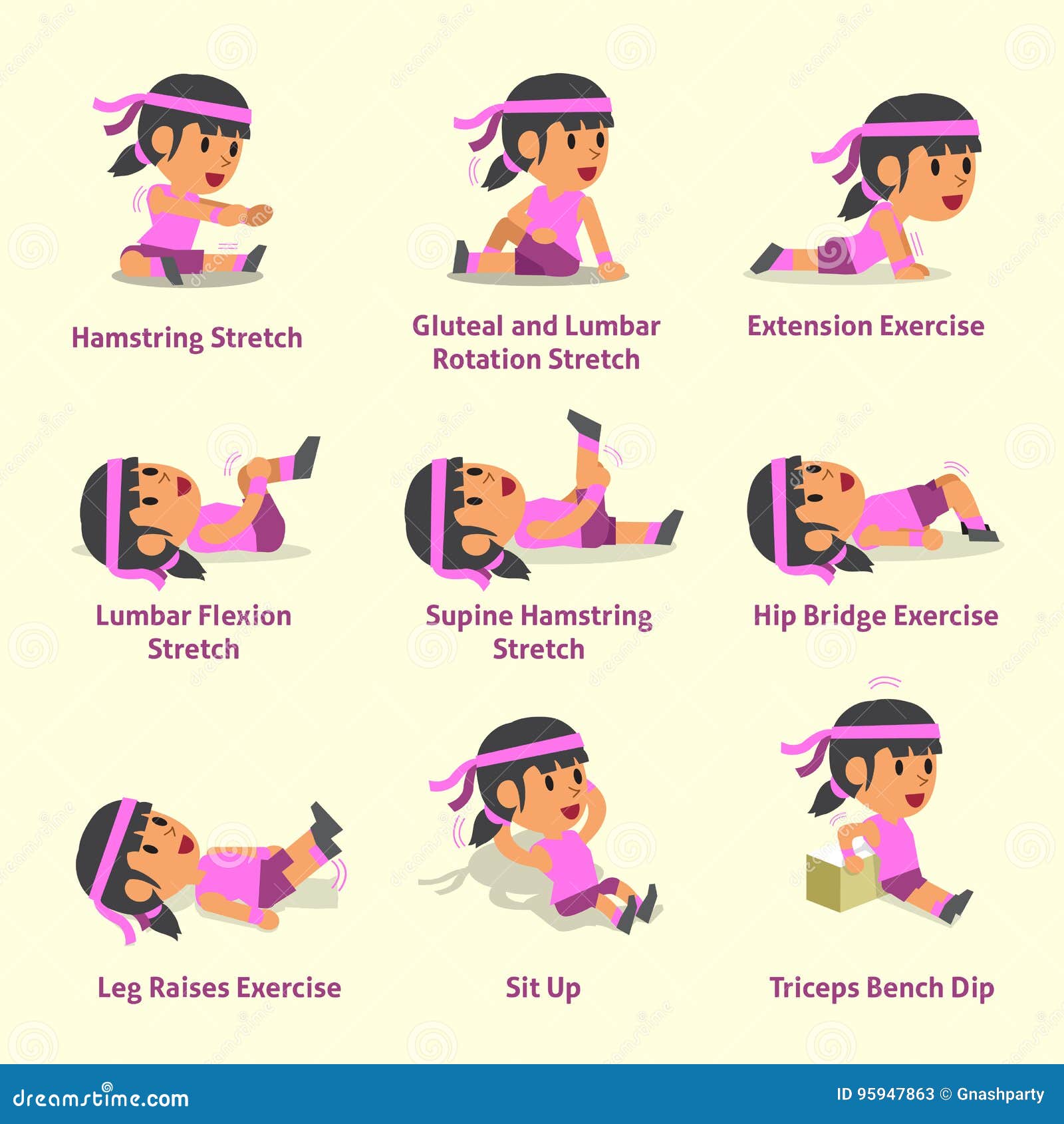 Cartoon Set of Woman Doing Warm-up and Exercises Stock Vector ...