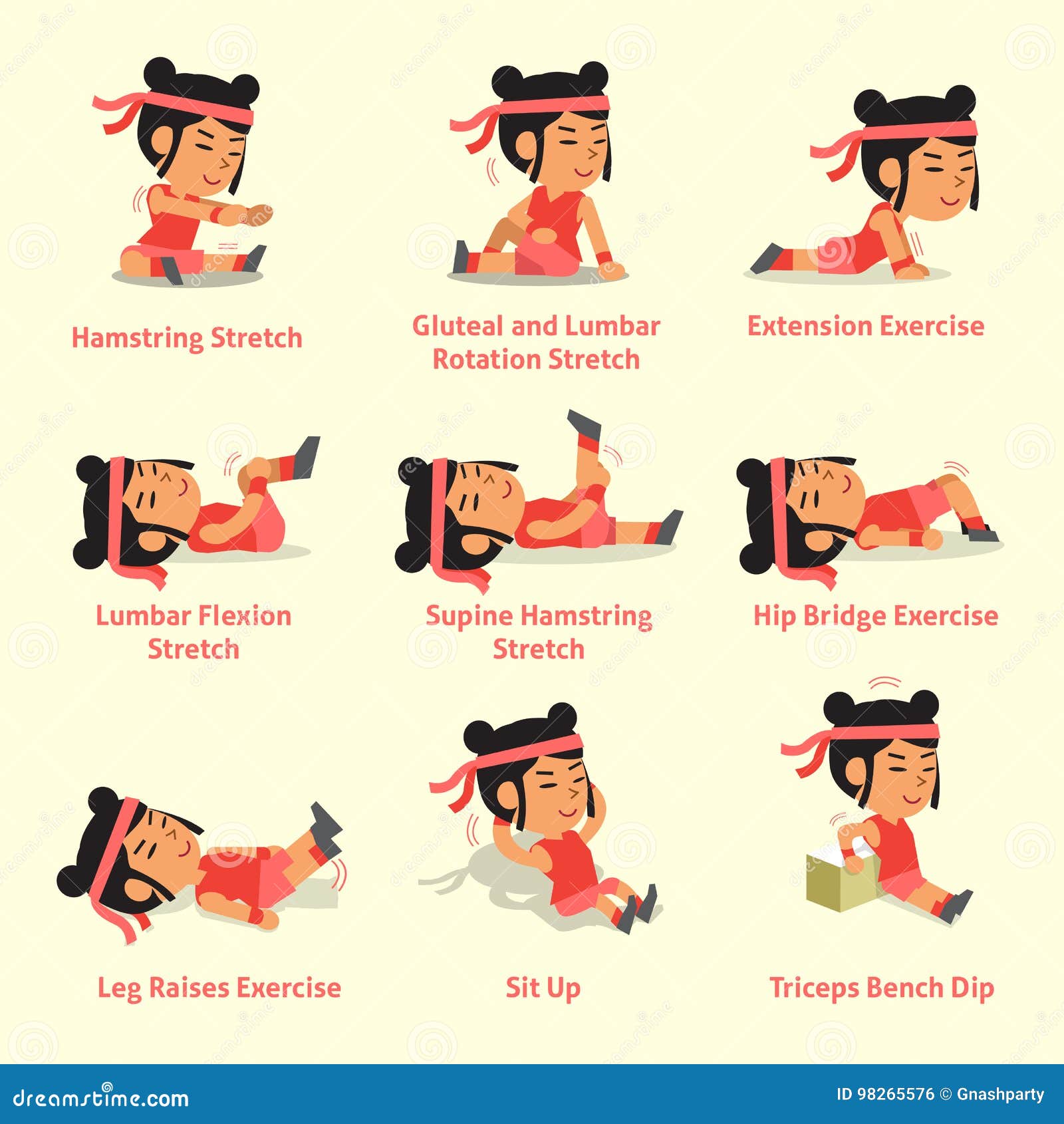 Cartoon Set of a Woman Doing Warm-up and Exercises Stock Vector ...