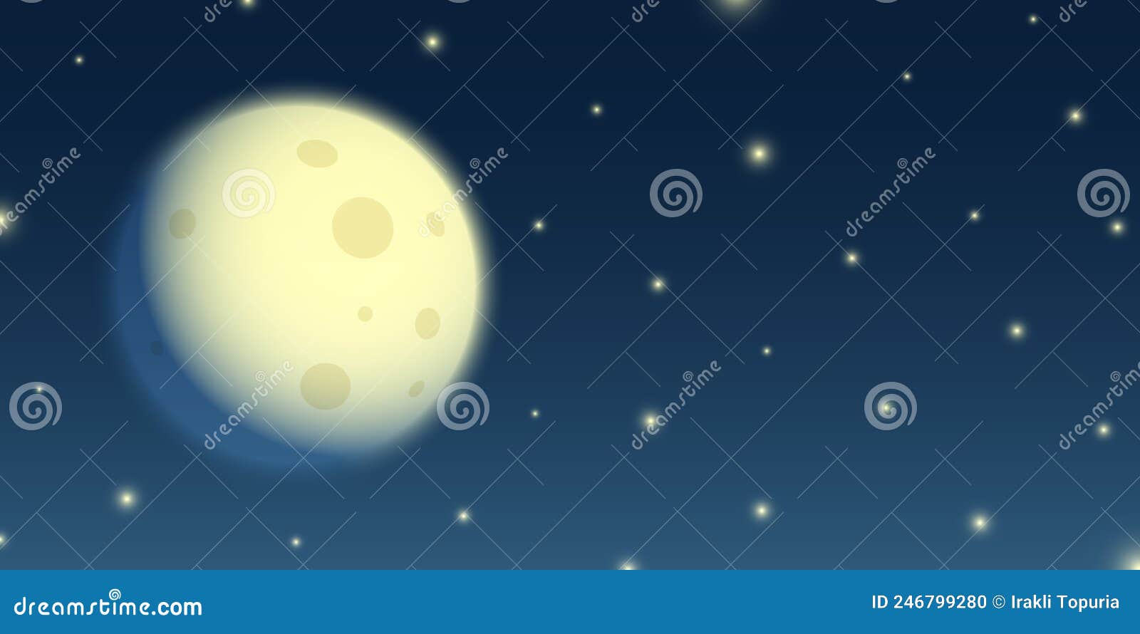 Cartoon Shadow Moon On A Starry Night Sky Background, Vector ...