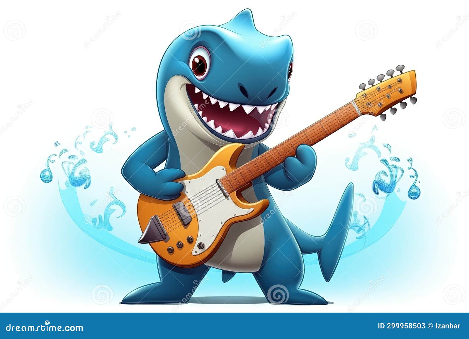 Cartoon Shark Playing Guitar, on White Background Illustration AI ...