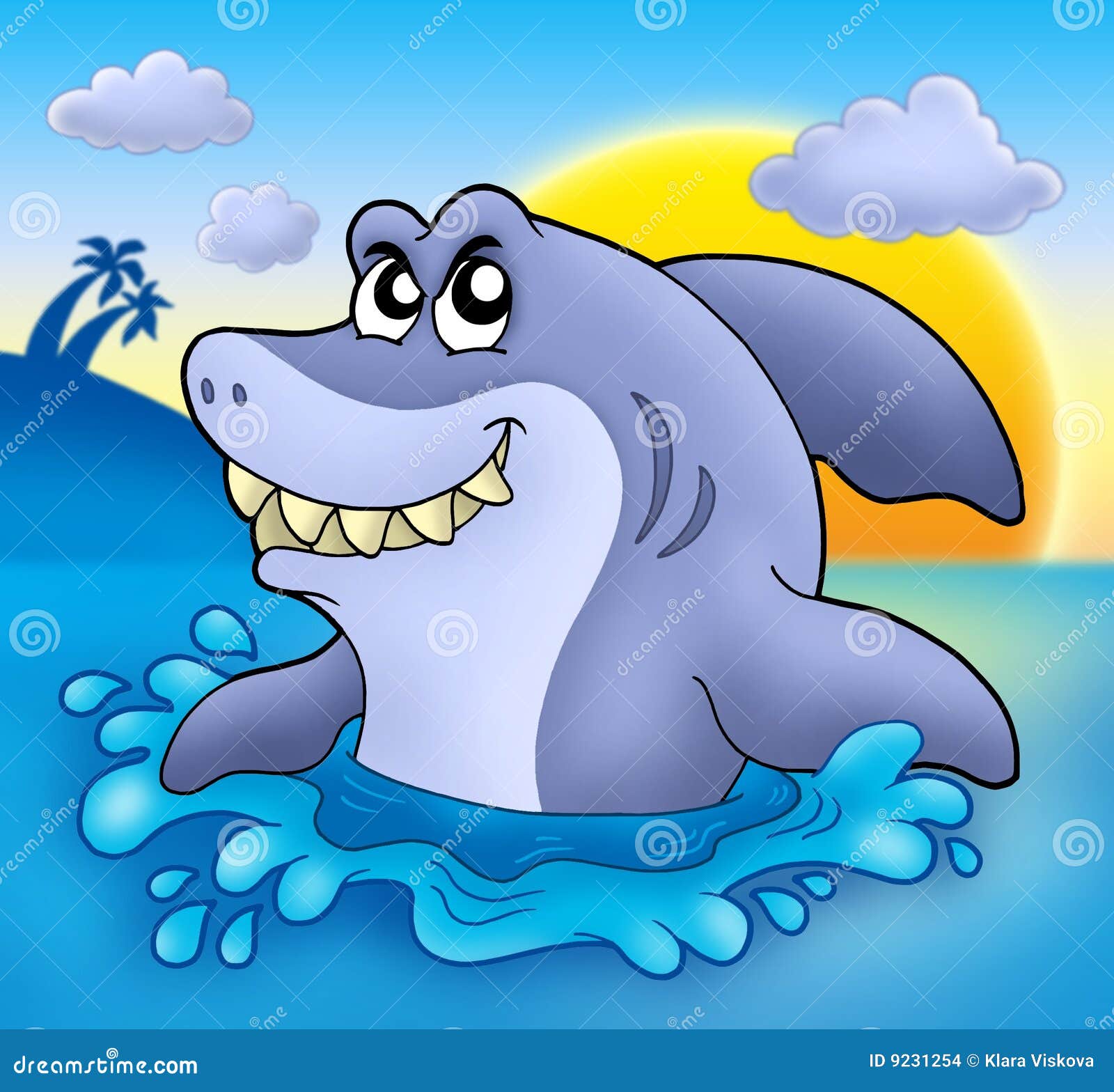 Cartoon Shark With Sunset | CartoonDealer.com #9231254
