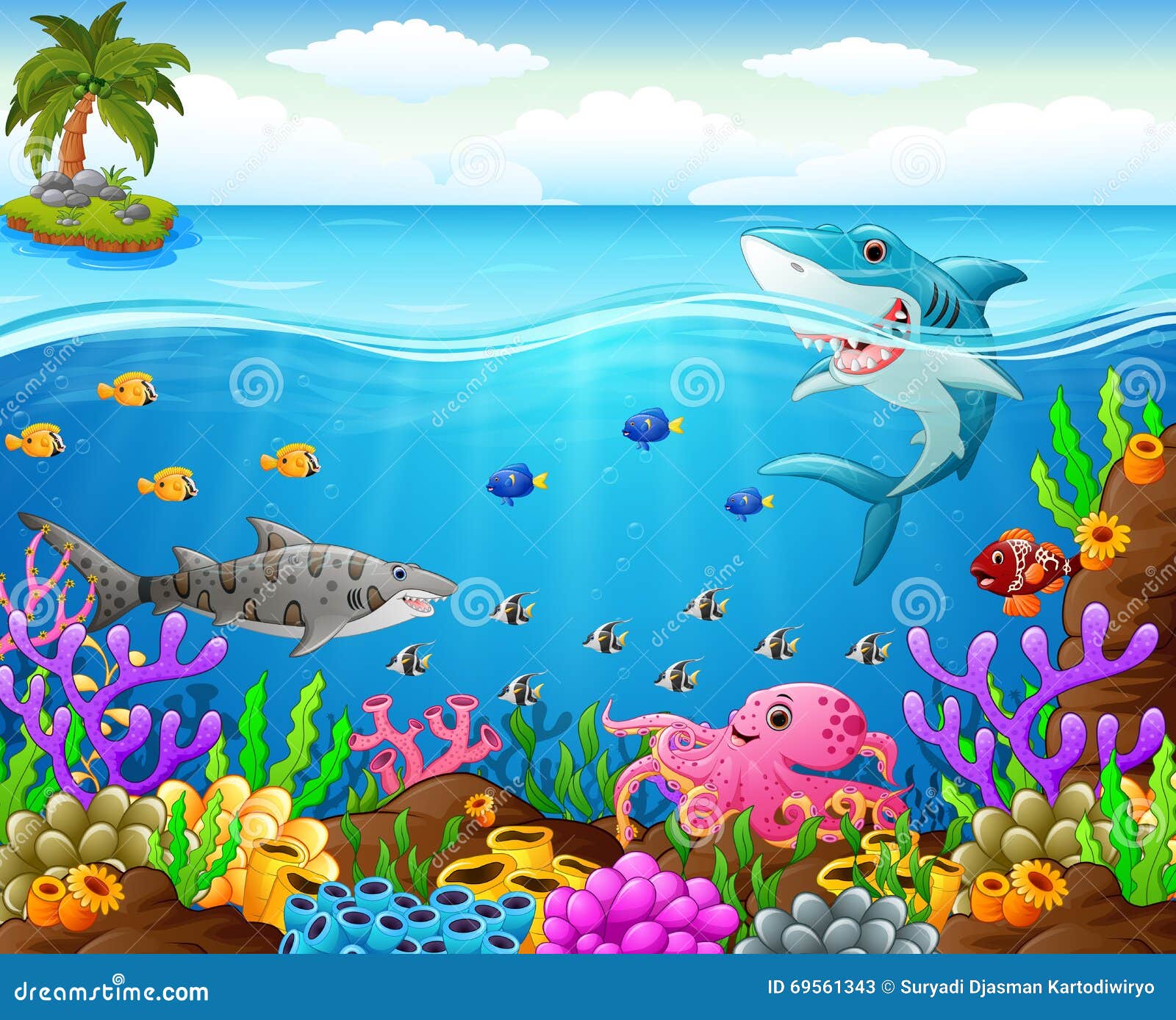 Cartoon Shark Under the Sea Stock Vector - Illustration of funny, shark ...