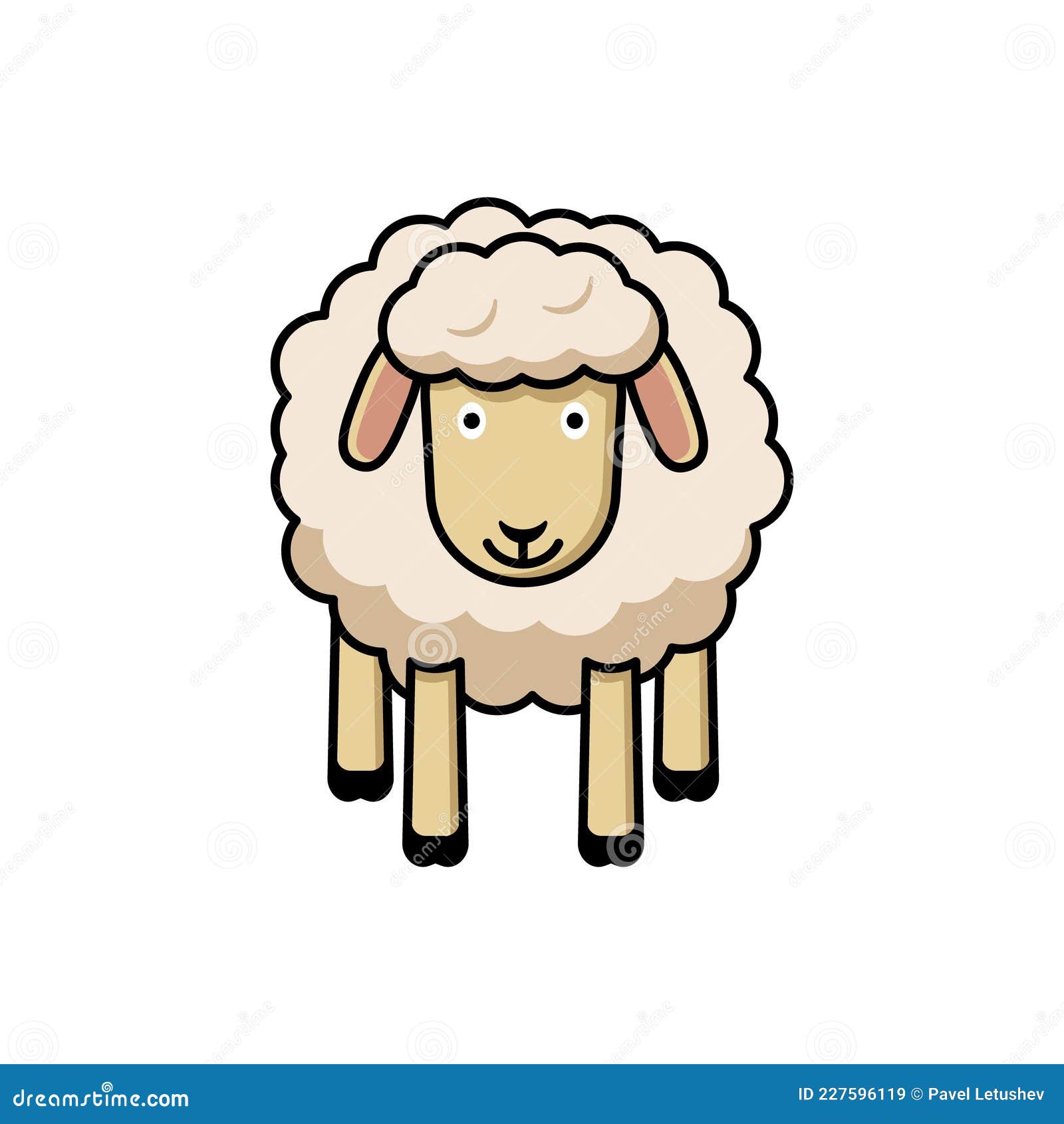 Cartoon Sheep Front View. Color Vector Illustration of a Flat Style ...