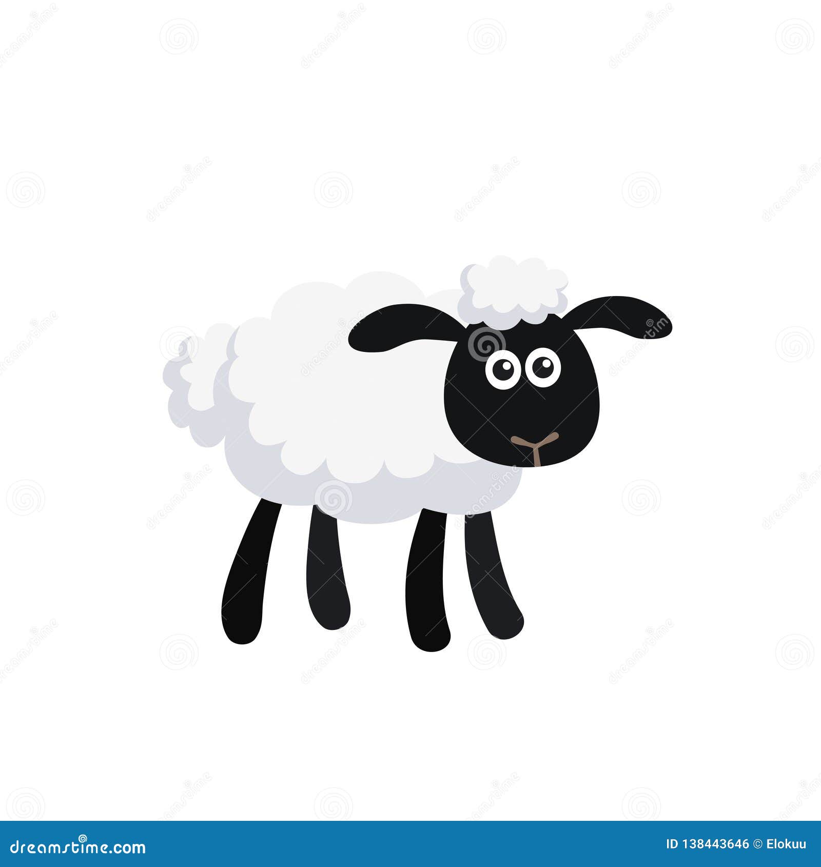 Cartoon Sheep Standing Isolated on White Background Stock Vector ...