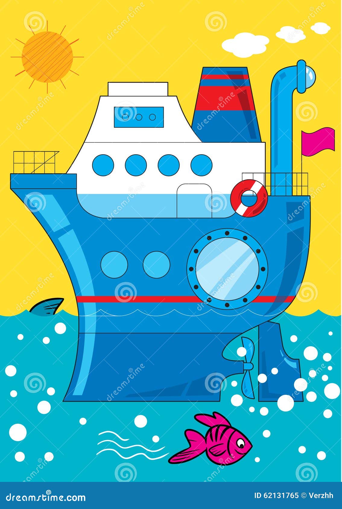 Cartoon ship at sea stock vector. Illustration of deck - 62131765
