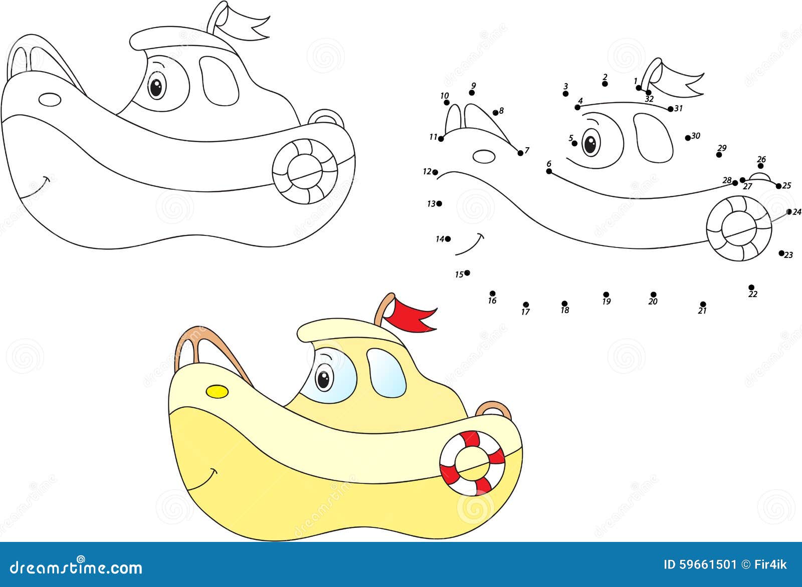 Cartoon Ship. Vector Illustration. Coloring and Dot To Dot Game Stock ...