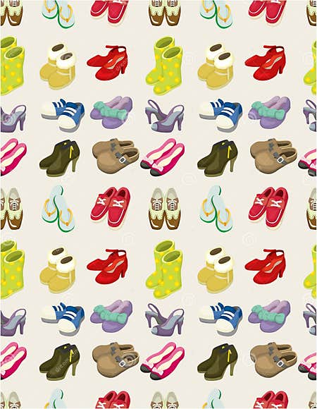 Cartoon Shoes Set Seamless Pattern Stock Vector - Illustration of ...