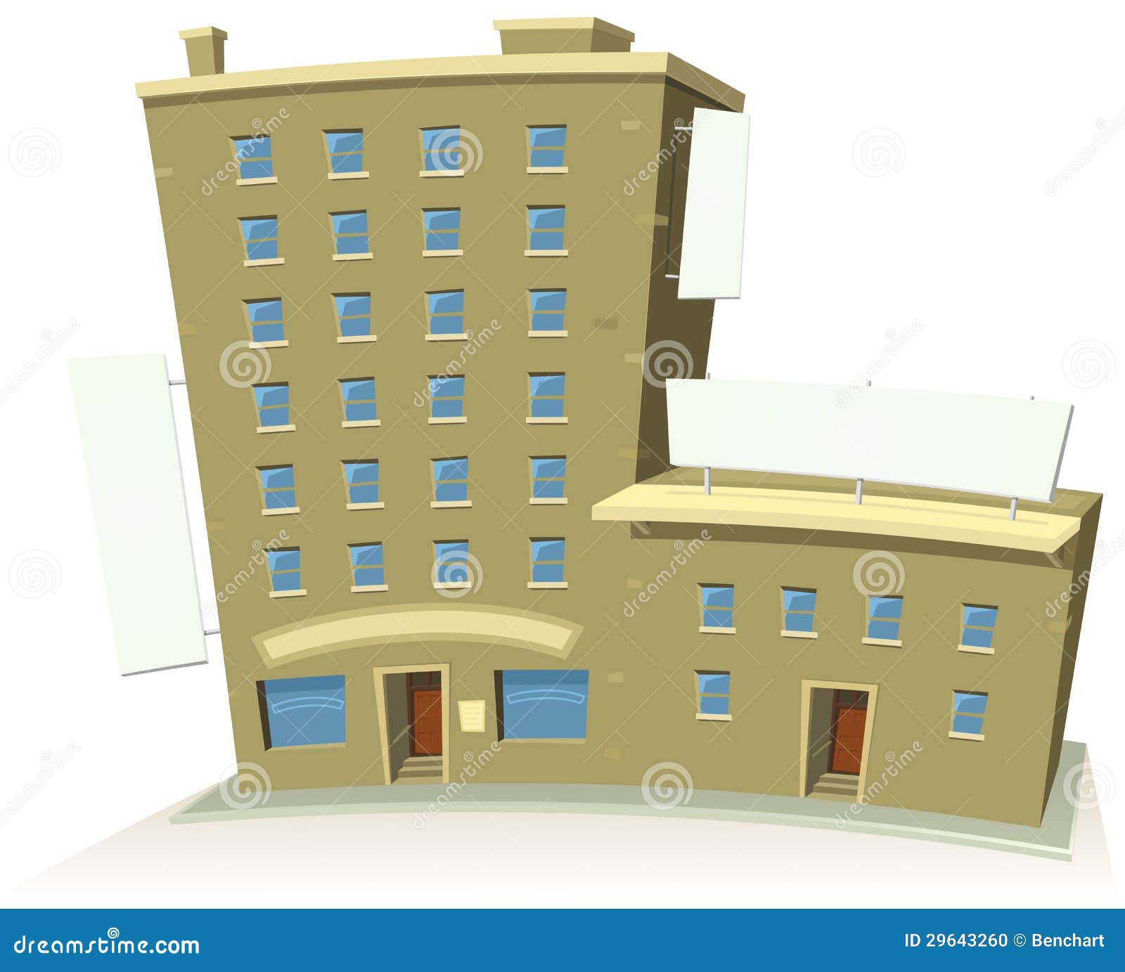 Cartoon Shop Building with Apartments and Banners Stock Vector ...