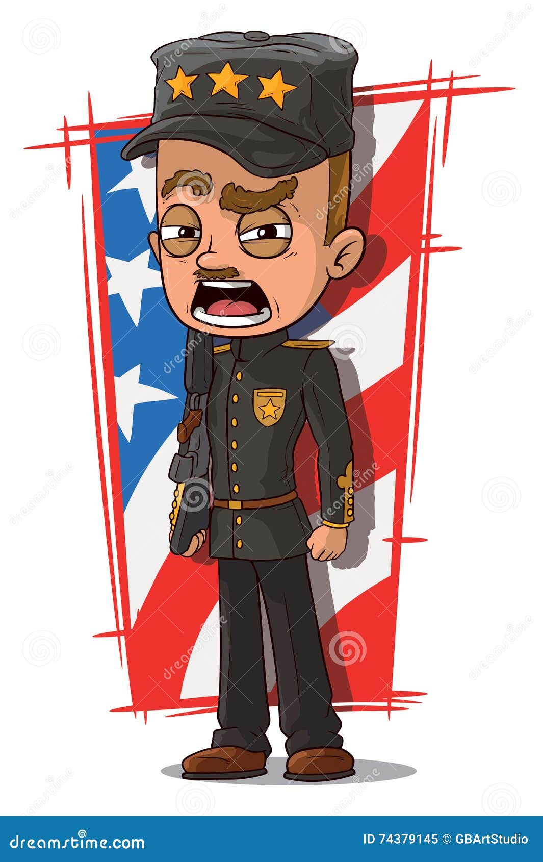 Cartoon Shouting General in Black Uniform Stock Vector - Illustration ...