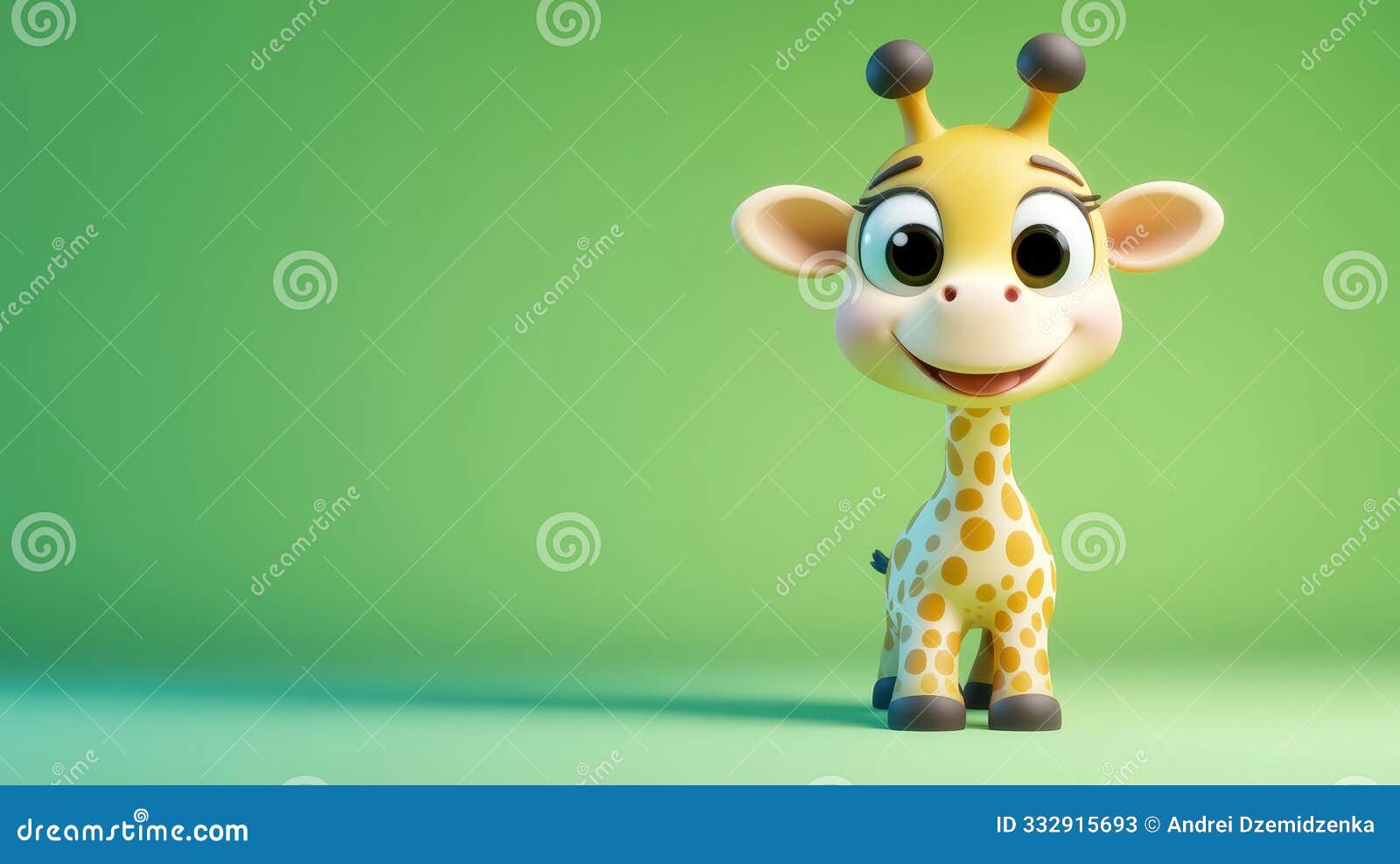 The Cartoon Shows a Friendly Giraffe on a Green Background with a ...