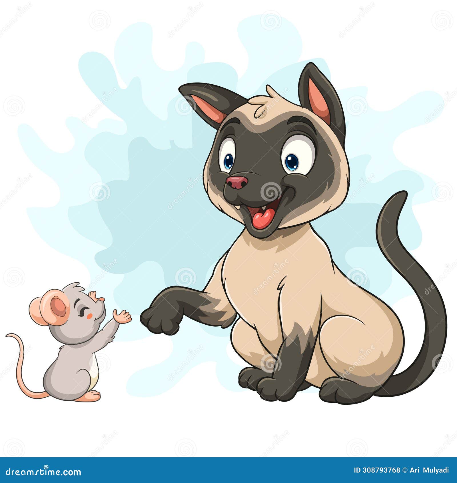 Cartoon Siamese Cat and Little Mouse Playing Together Stock Vector ...