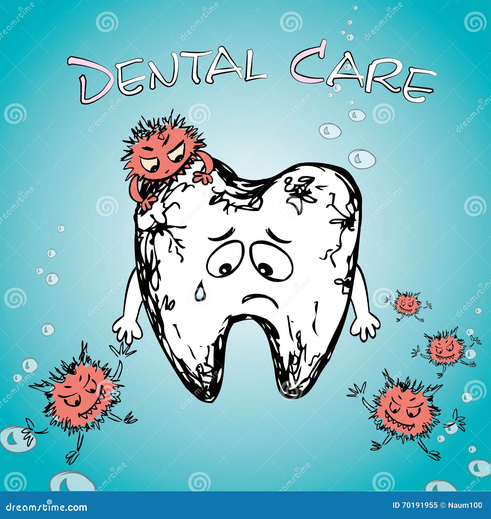Cartoon Sick Tooth with Bacteria Stock Vector - Illustration of mouth ...