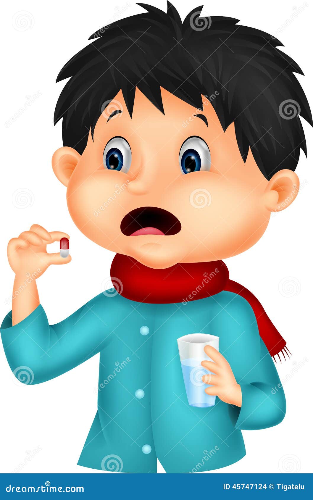 Cartoon Sicked Boy Swallows Pill Stock Vector - Illustration of medical ...