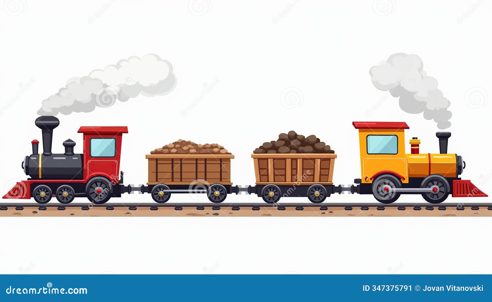 Cartoon Side View of Classic and Modern Trains with Cargo Stock ...