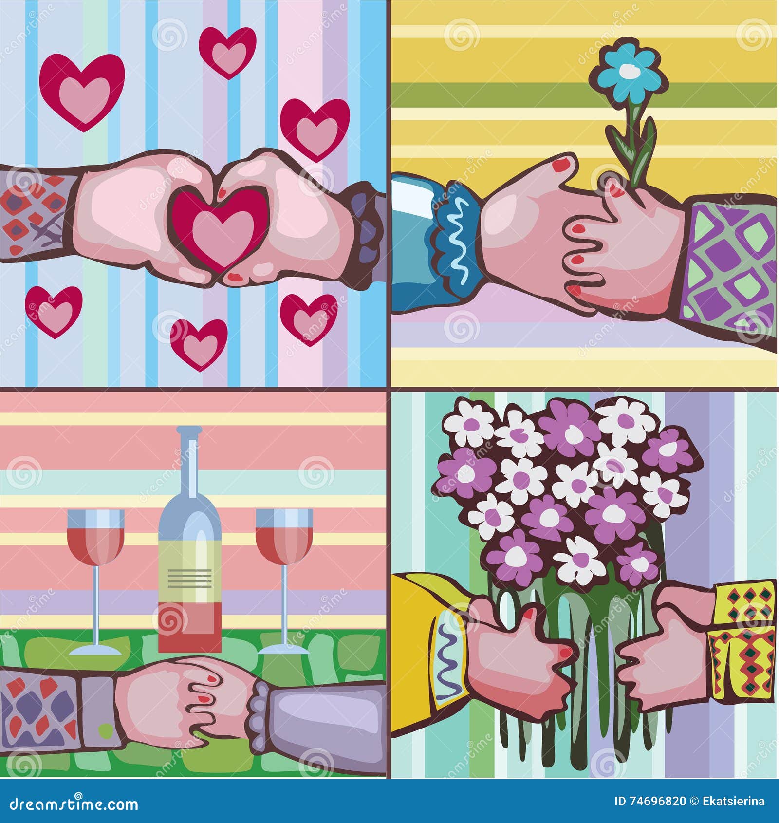 Cartoon Silhouettes of Lovers Hands Stock Vector - Illustration of ...