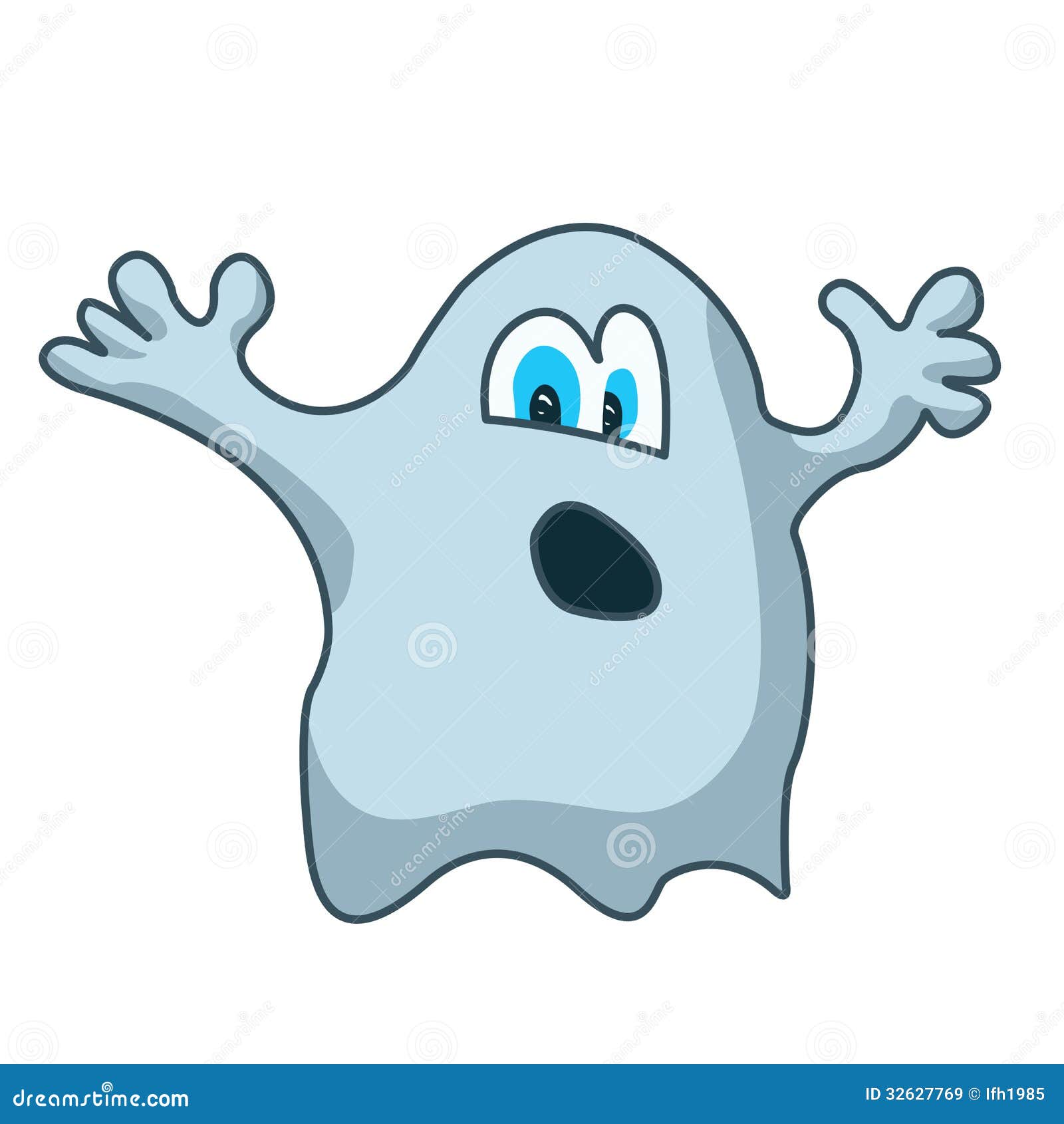 Cartoon Simple Blue Ghost with Hands Up Stock Illustration ...